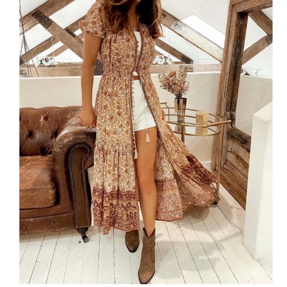 Dresses | Boho Floral Print Button Drawstring Waist Dress | Poshmark